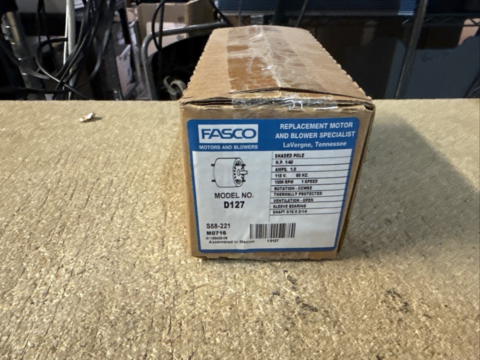 Fasco Shaded Pole Model D127 HP1/40 Amps 1.0 115V 60HZ 1 Speed 1500 RPM ...