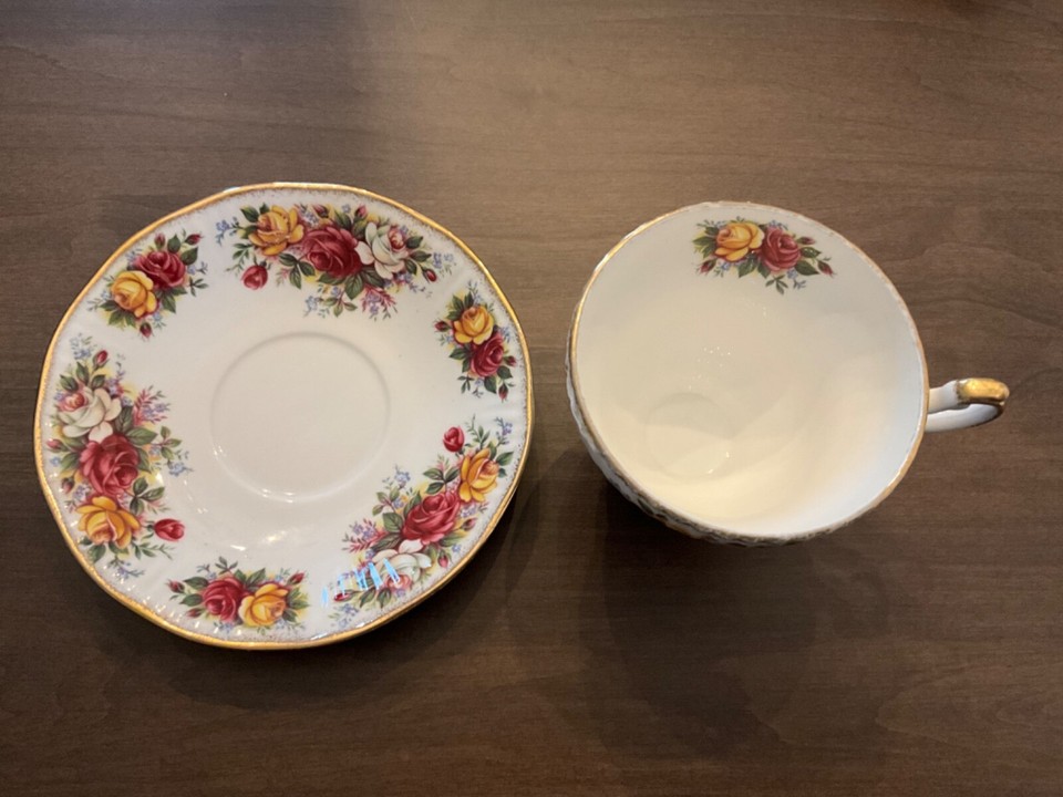 Queen's Rosina Bone China Stratford Red Yellow Roses Cup and Saucer ...