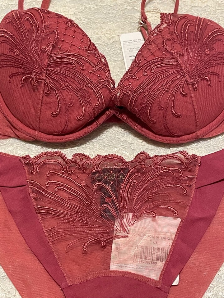 La Perla Castle Key 36B L Push Up Bra Tanga Panty Set Pink | eBay