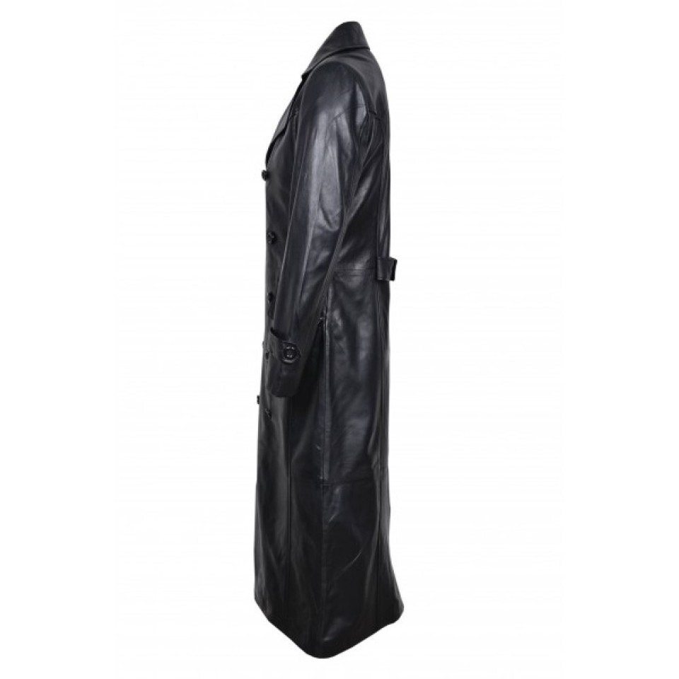 Men's German WW2 Classic Officer Black Real Sheepskin Leather Trench ...