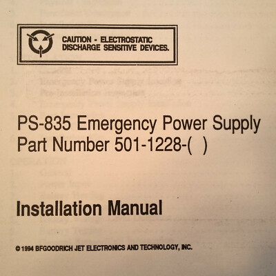 BFGoodrich JET PS-835 Emergency Power Supply Install Manual | eBay