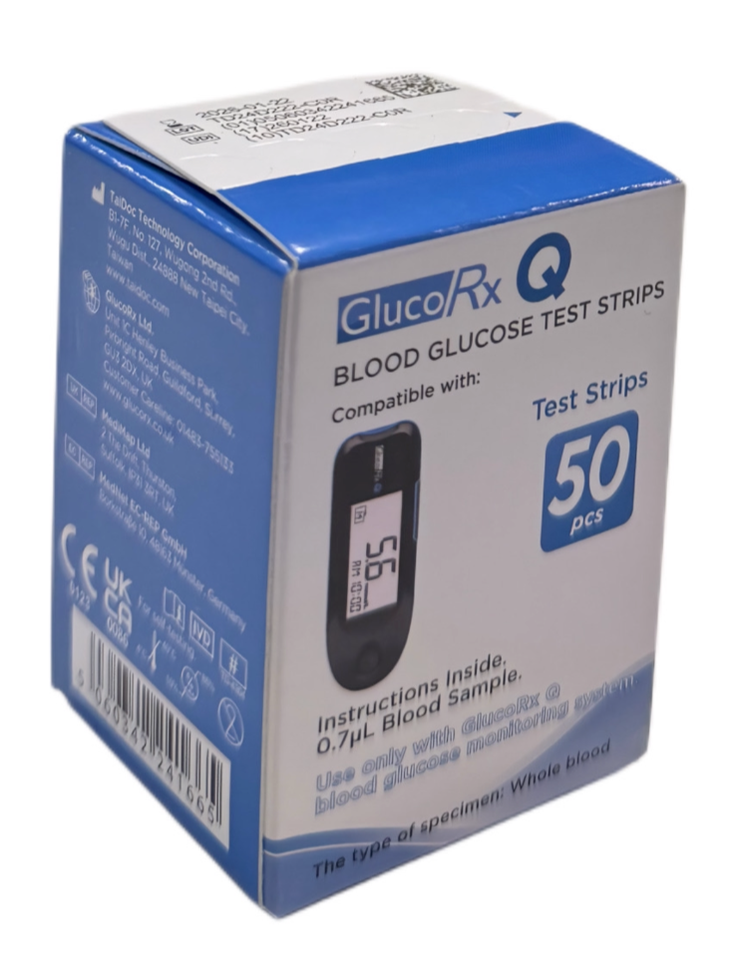 GlucoRx Q Blood Glucose Test Strips. Pack of 50 (Expiry Date 08/2026 ...