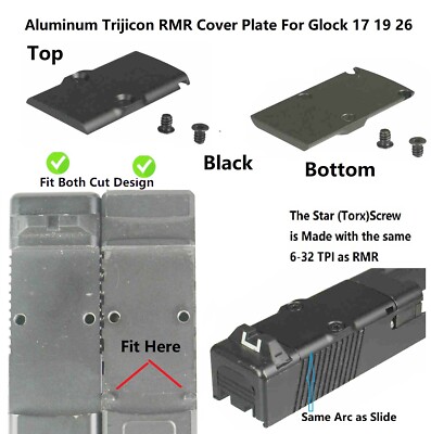 BLK Standard Trijicon RMR Cover Plate F Glock Slides Red Dot Cut .18 ...