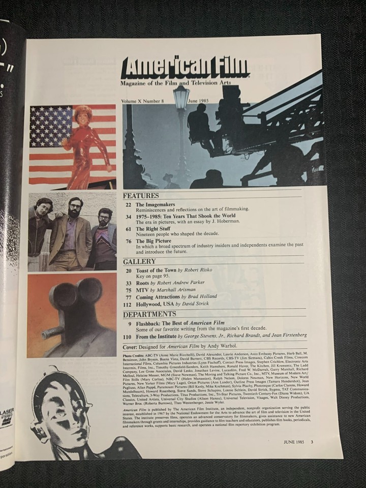1985 June AMERICAN FILM Magazine FN+ 6.5 Andy Warhol Cover ...
