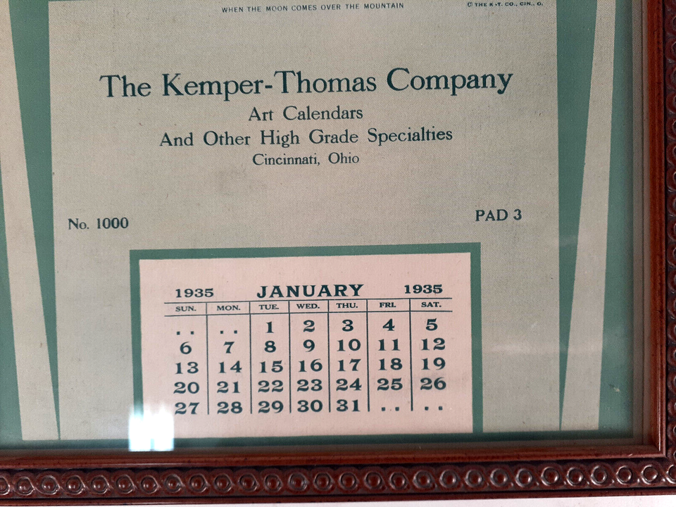 Framed Art Calender from 1935, Cincinnati, Ohio, Original Period Frame ...
