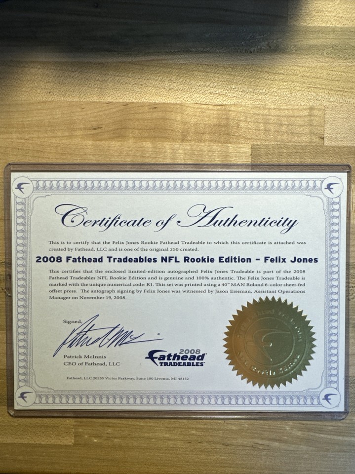 Dallas Cowboys Felix Jones Autographed Tradeable With COA 5”x 7”Fathead ...