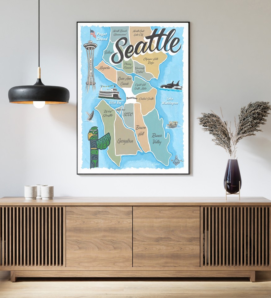 Seattle Washington Map Print | Art | Travel Map | Wall Decor | Gift ...