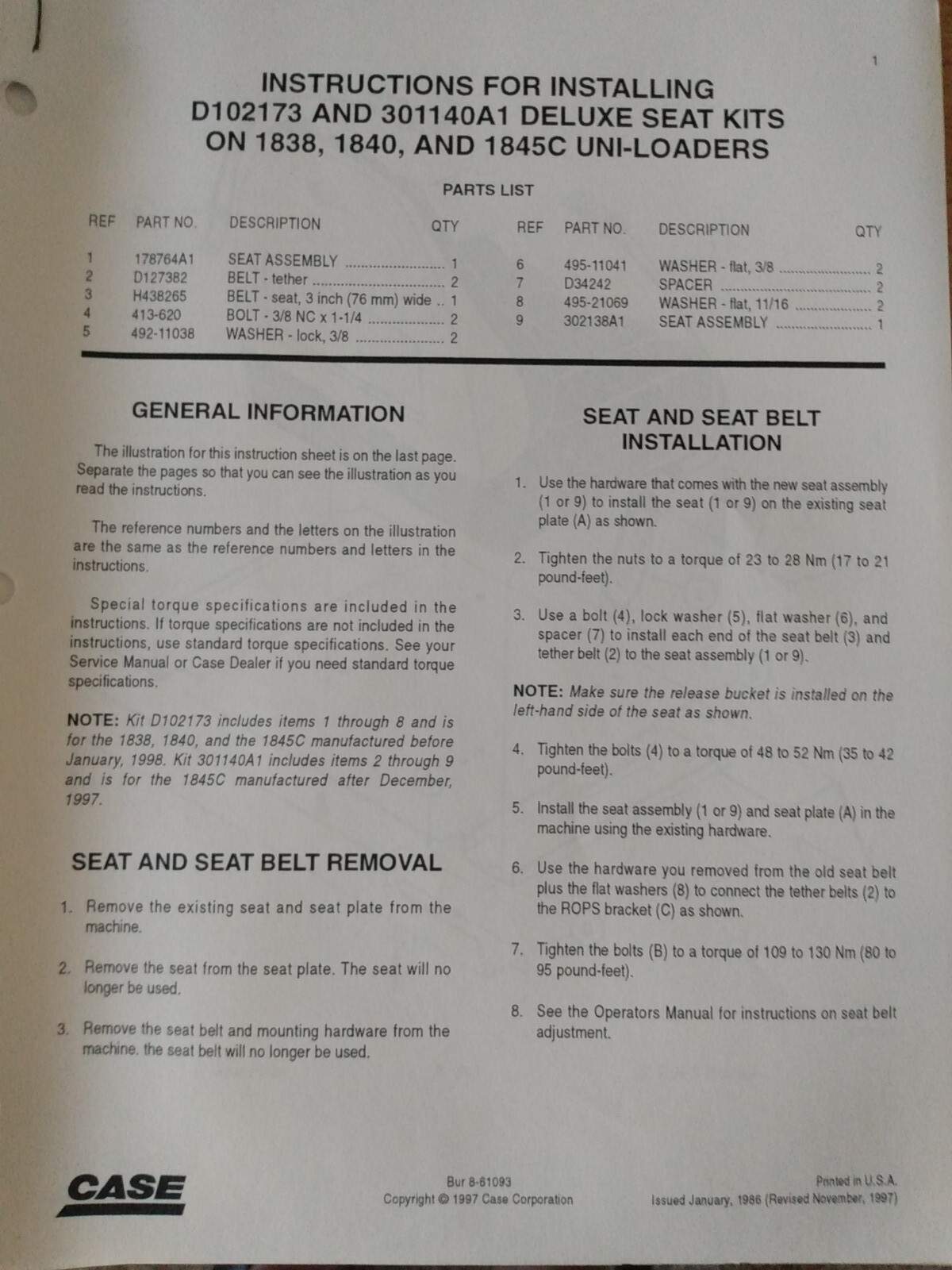 Case Instructions For Installing Kits 1840 1845C Uni-Loaders | eBay