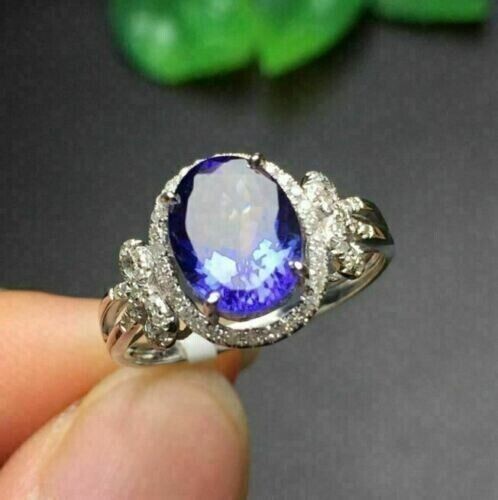 3.50Ct Oval Cut Lab Created Tanzanite Halo Wedding Ring Real 925 ...