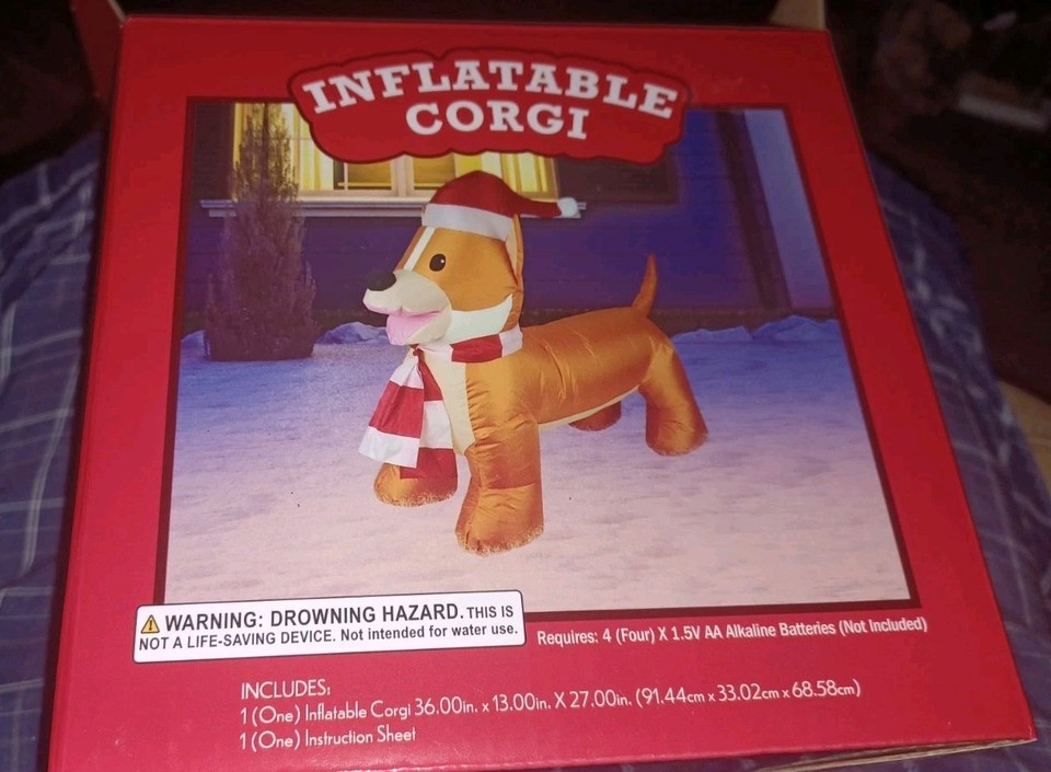 NIB INFLATABLE CORGI CHRISTMAS INDOOR/OUTDOOR DECORATION 36" x 13" x 27 ...