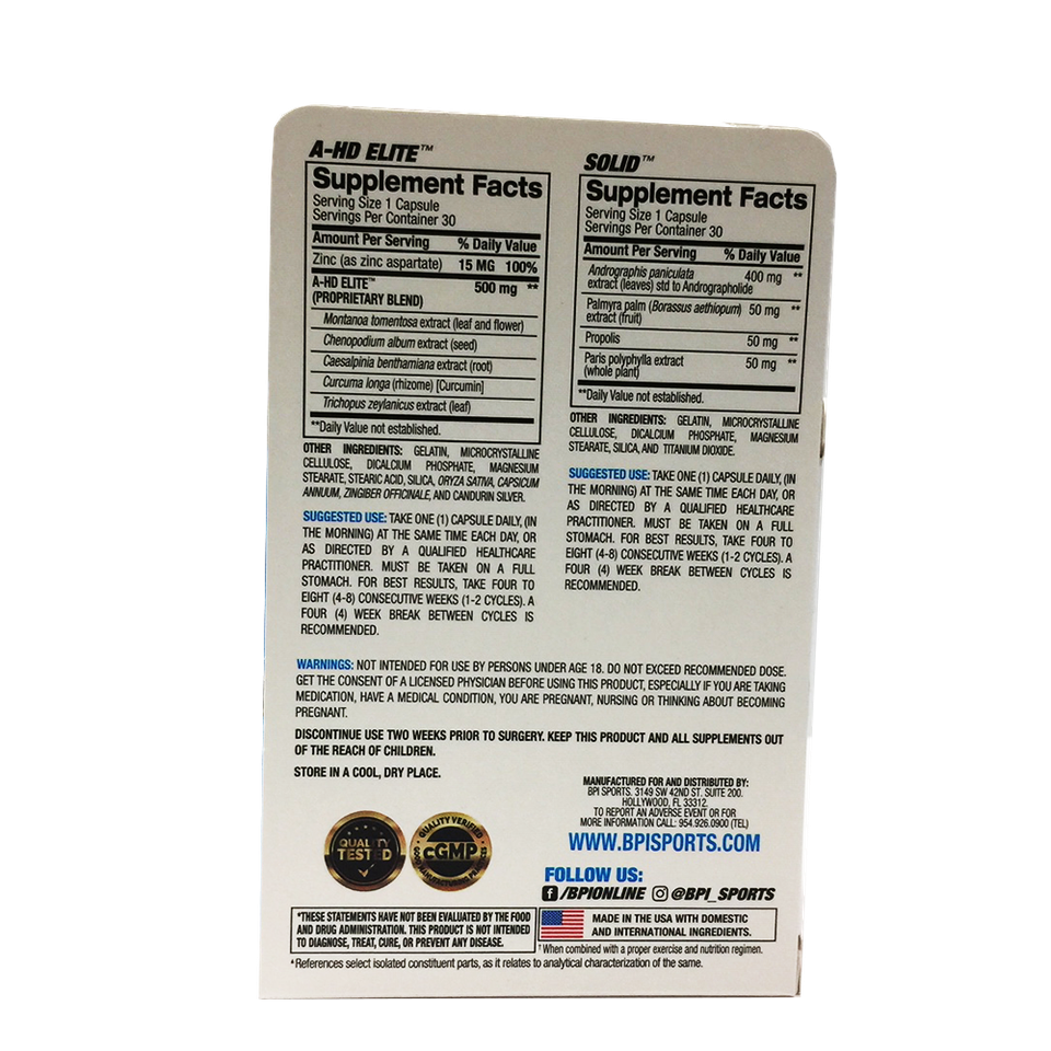 BPI Sports A-HD Elite & Solid Combo 30 Capsules 811213022525| eBay
