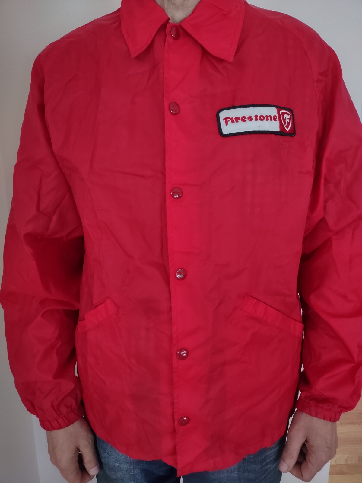 Vintage FIRESTONE Jacket Red Racing SCTA Drag Nylon Windbreaker NASCAR ...