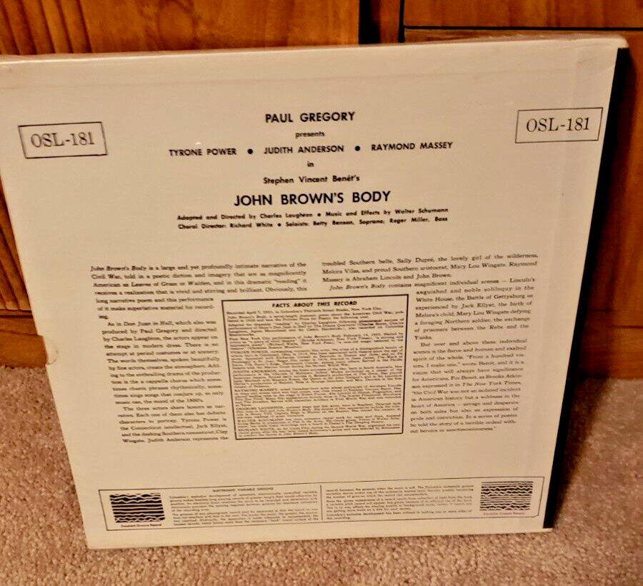 JOHN BROWNS BODY NARRATIVE OF CIVIL WAR LP RECORD COLUMBIA MASTERWORKS ...