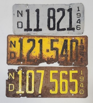 Old Antique License Plate Lot, North Dakota 1940, 1941, 1946 ND World ...