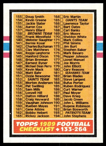 1989 Topps Checklist: 133-264 CL #395 Set Break | eBay
