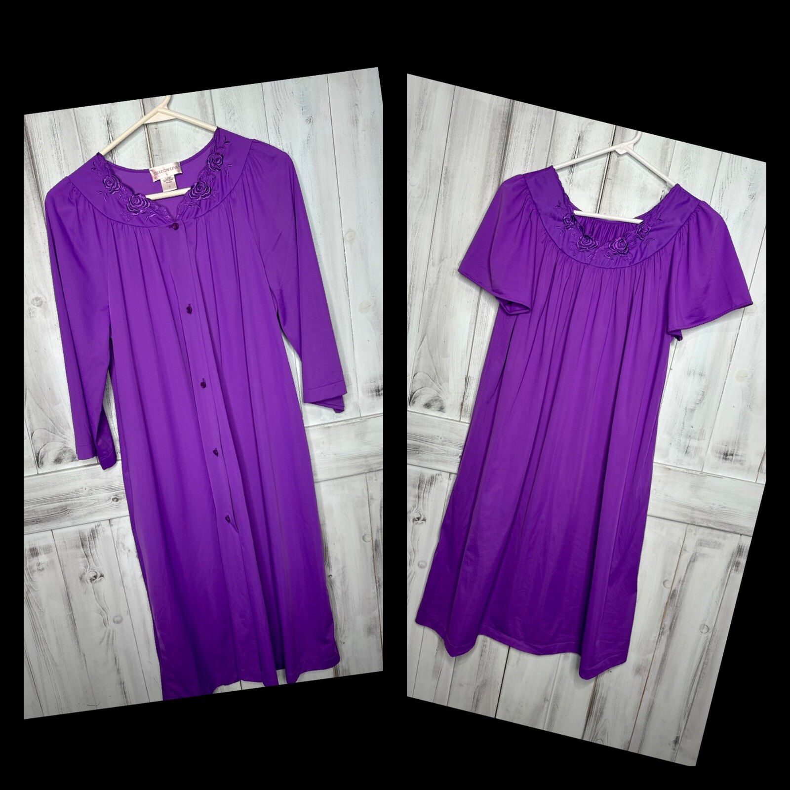 Vintage Shadowline Peignoir Nightgown Robe Set Purple… - Gem
