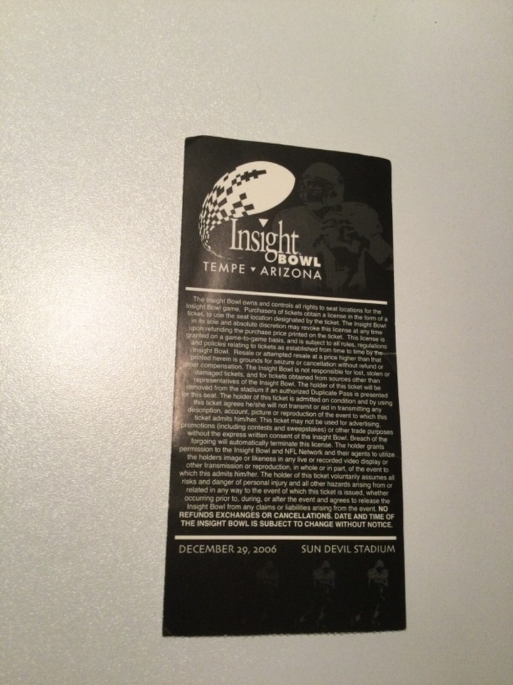 2006 INSIGHT BOWL Football Ticket TEXAS TECH RED RAIDERS Minnesota ...