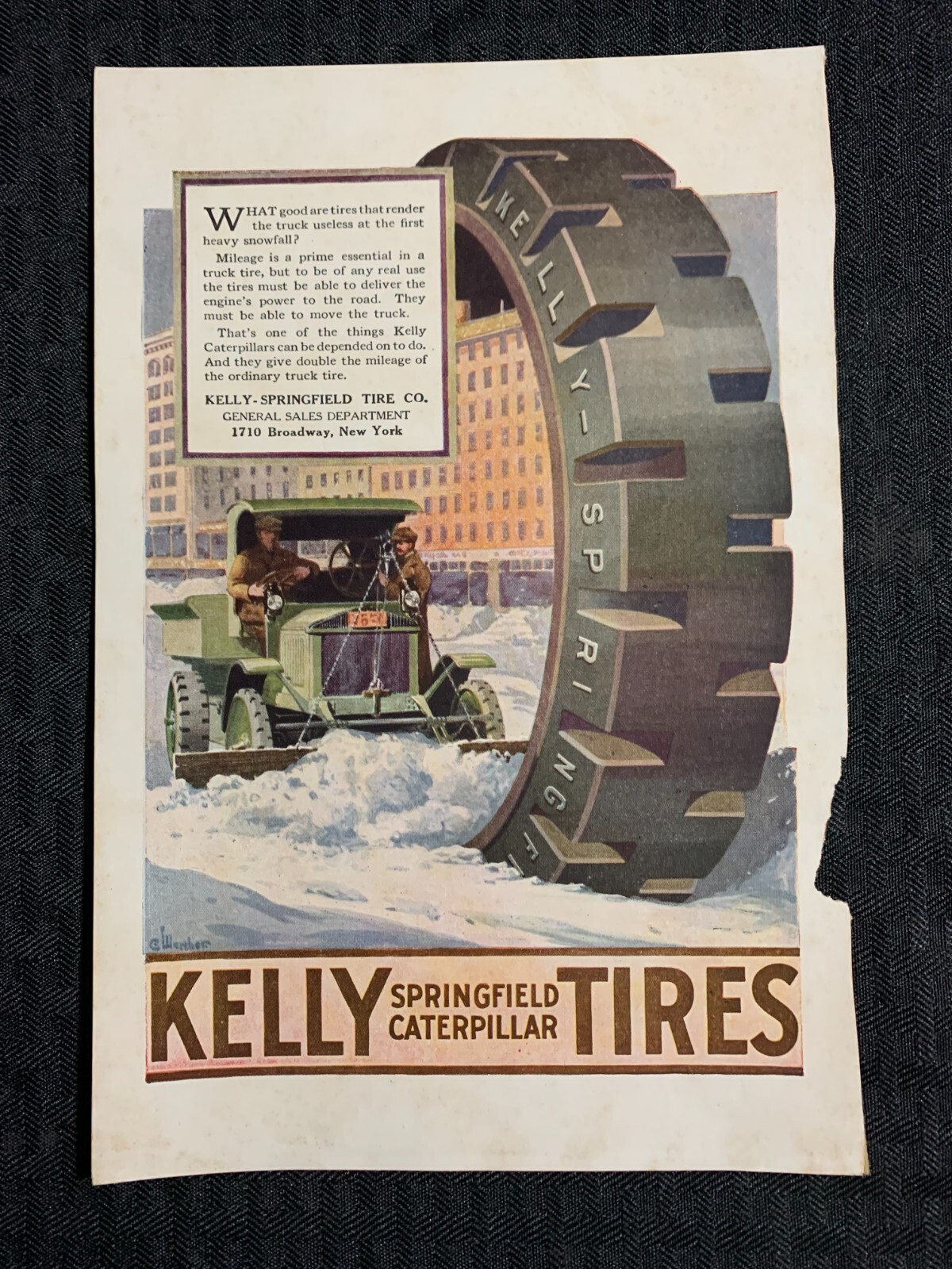 1921 KELLY-SPRINGFIELD TIRE 6.5x9.5" Automotive PRINT AD Double the ...