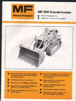 Massey Ferguson "MF 200" 44hp Crawler Tractor Loader Brochure Leaflet ...
