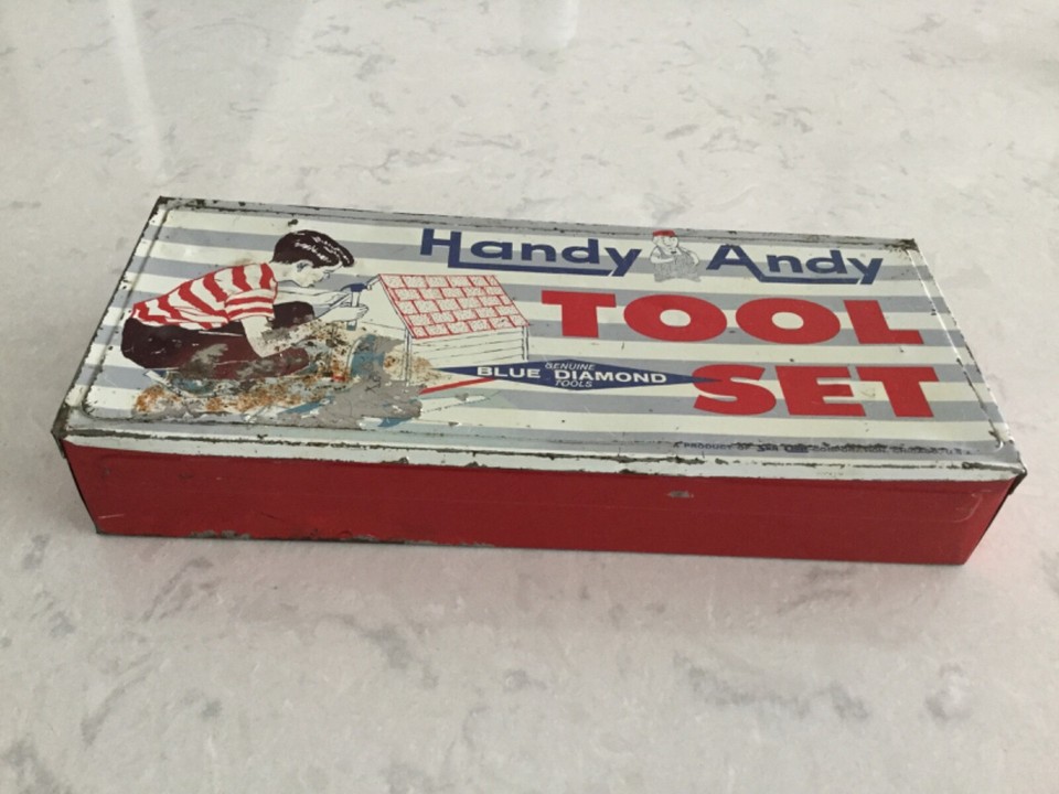 VINTAGE HANDY ANDY BLUE DIAMOND TOOL SET. TIN BOX ONLY. | eBay