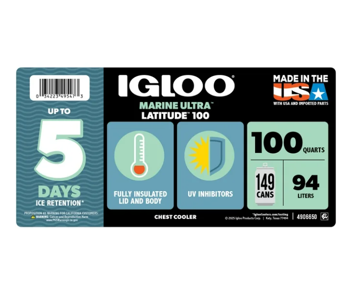 Igloo 100 QT Latitude Marine Ultra Hard-Sided Cooler, White and ...