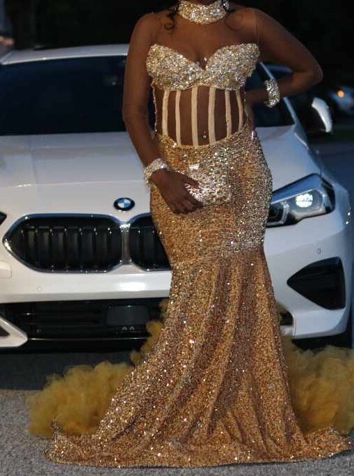 Shinny Gold Corset Prom Dress Gem 9537