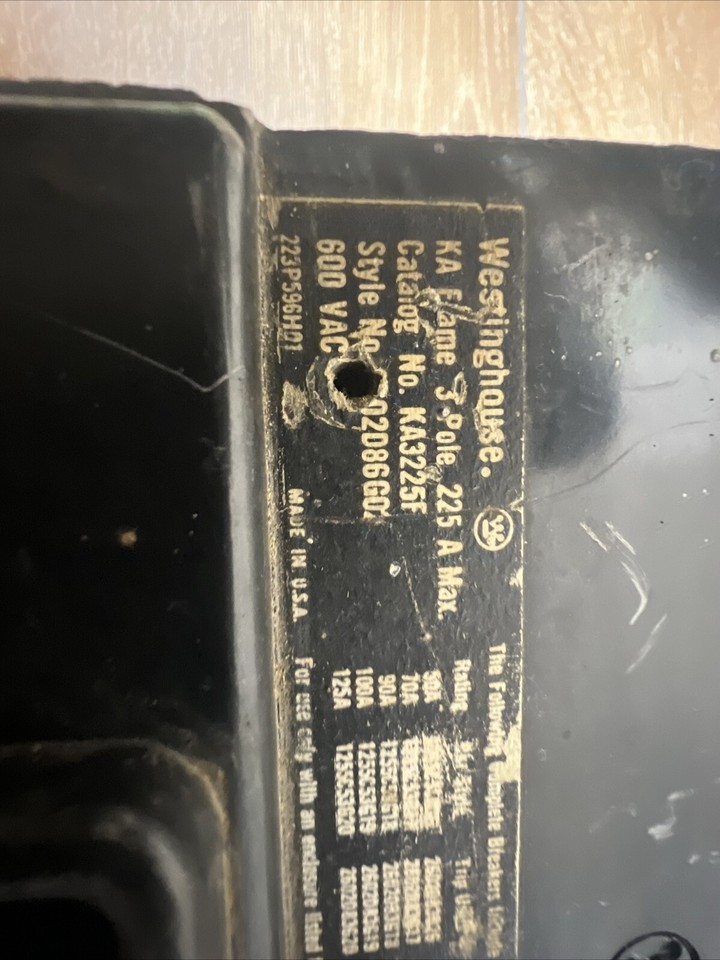 WESTINGHOUSE 3-POLE CIRCUIT BREAKER KA3225F 225 AMP FRAME 200 AMP TRIP ...
