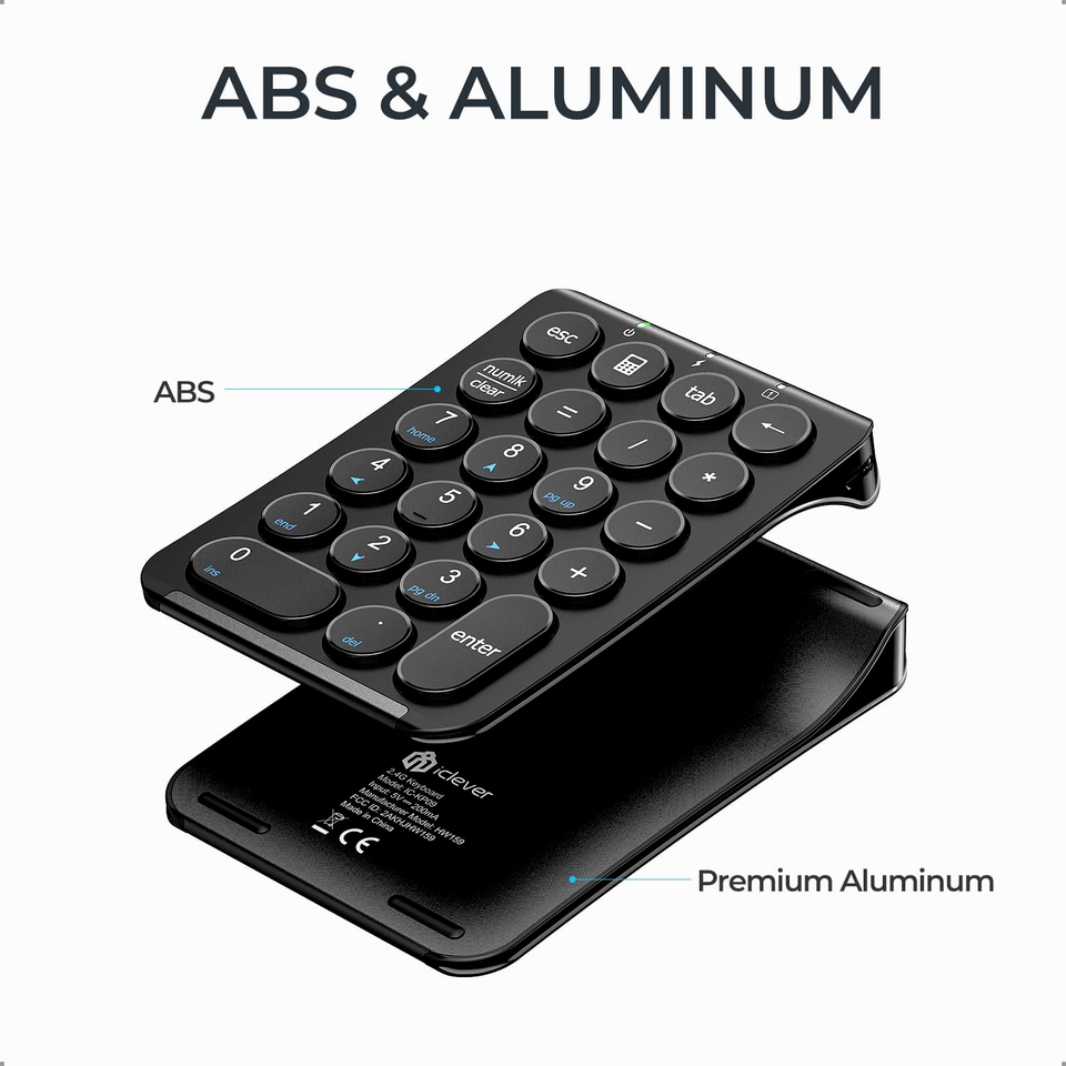 Number Pad, 2.4G USB Keypad, Numpad with USB-C Rechargeable, Metal ...