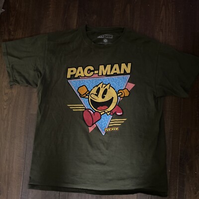 Pac-Man Large Adult T-Shirt - Military Color Pacman Running In A Retron ...