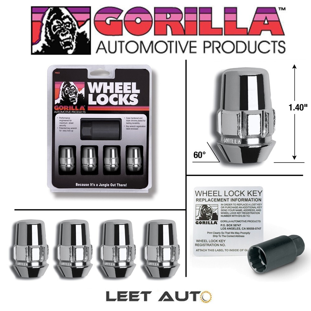 (24pc.) Gorilla Lug Nuts + Wheel Locks, 14x1.5, Chrome, 3/4" Hex, Bulge ...