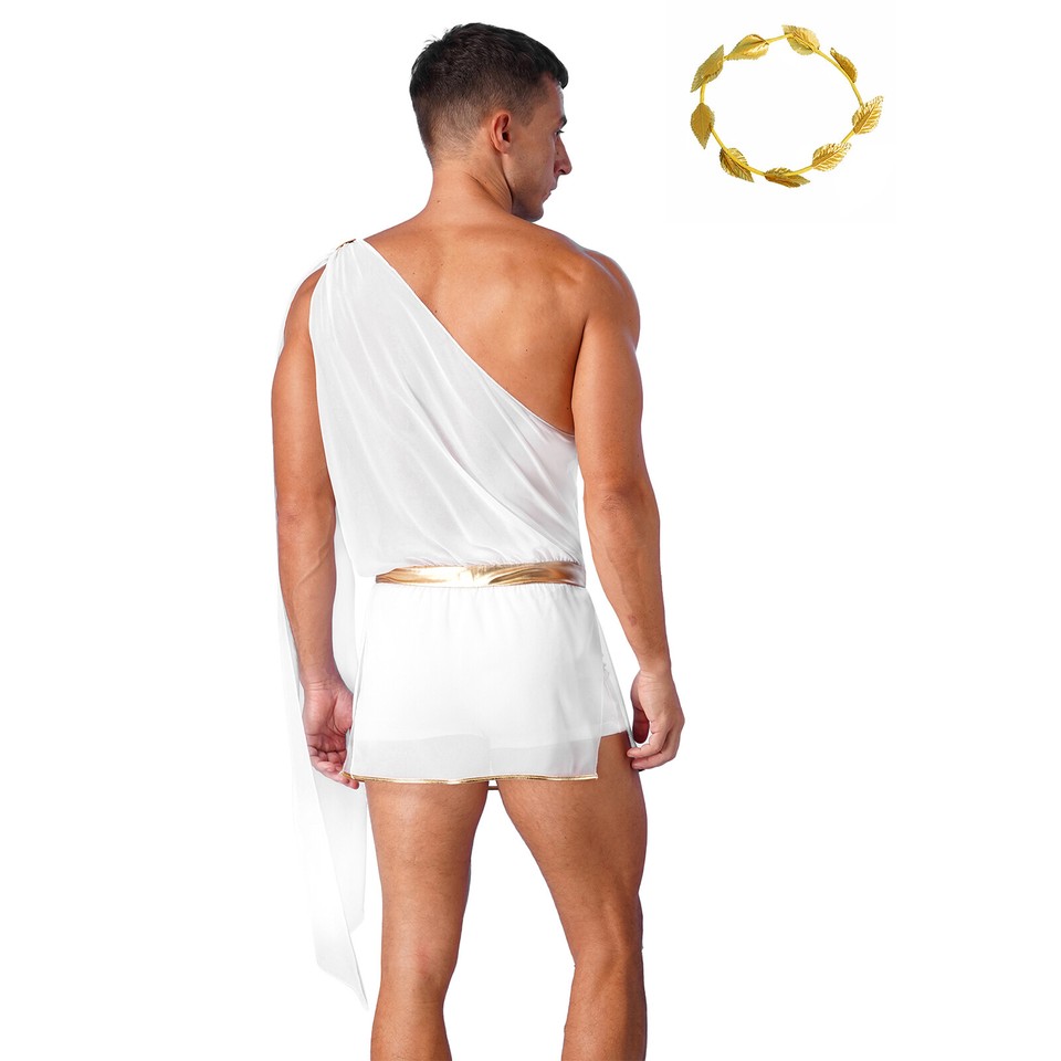Mens Halloween Cosplay Ancient Greek God Costume Roman Tunic Toga with ...