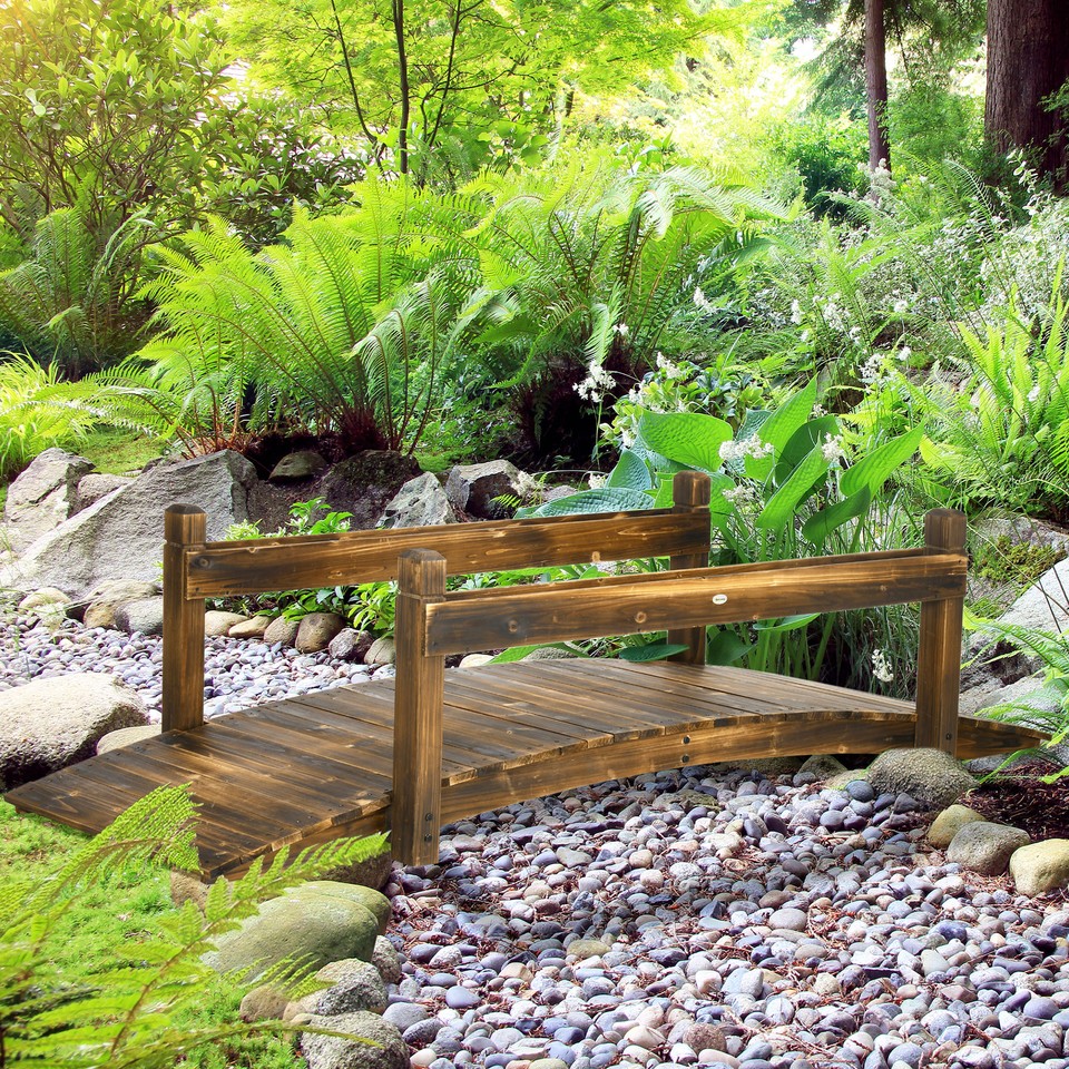 Outsunny Wooden Garden Bridge with Planters, Stained Finish Arc ...