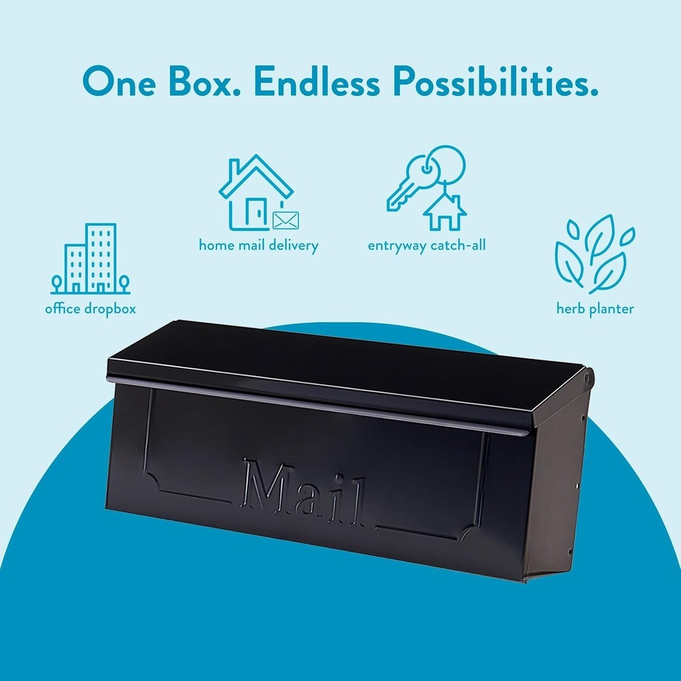 Contemporary Black Wall-Mount Mailbox - Rust-Resistant Galvanized Steel ...