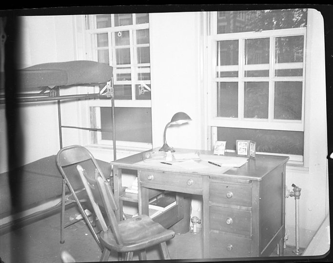 DESK & BUNKS IN MILITARY BARRACKS ROOM Vtg 1940's ABSTRACT NEGATIVE | eBay