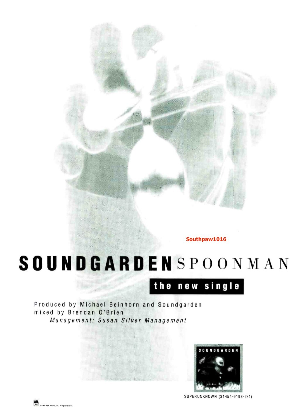 1993 Soundgarden "Spoonman" Song Release Music Industry Promo Reprint ...