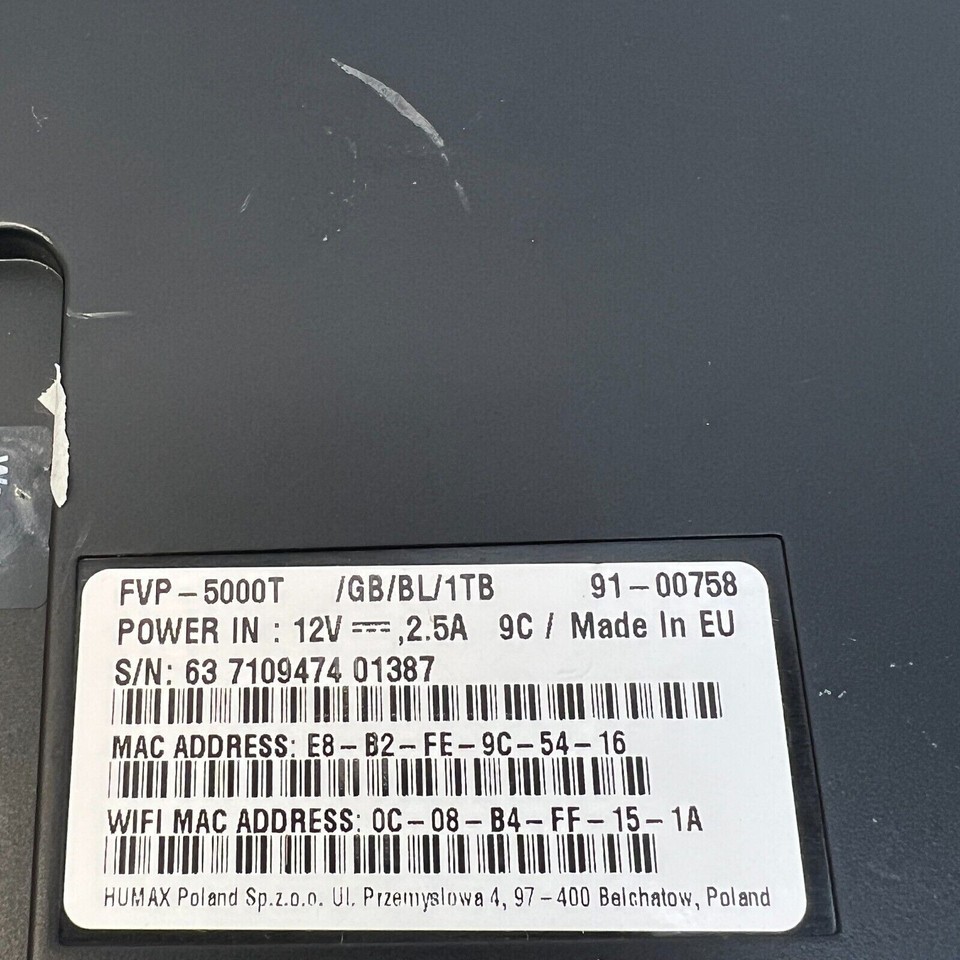 Humax FVP-5000T 1TB Freeview HD Recorder Catch-Up-TV Freeview Play ...