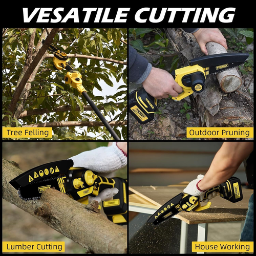 Cordless Pole Saw & Mini Chainsaw 2-in-1, 6-inch Brushless Electric ...