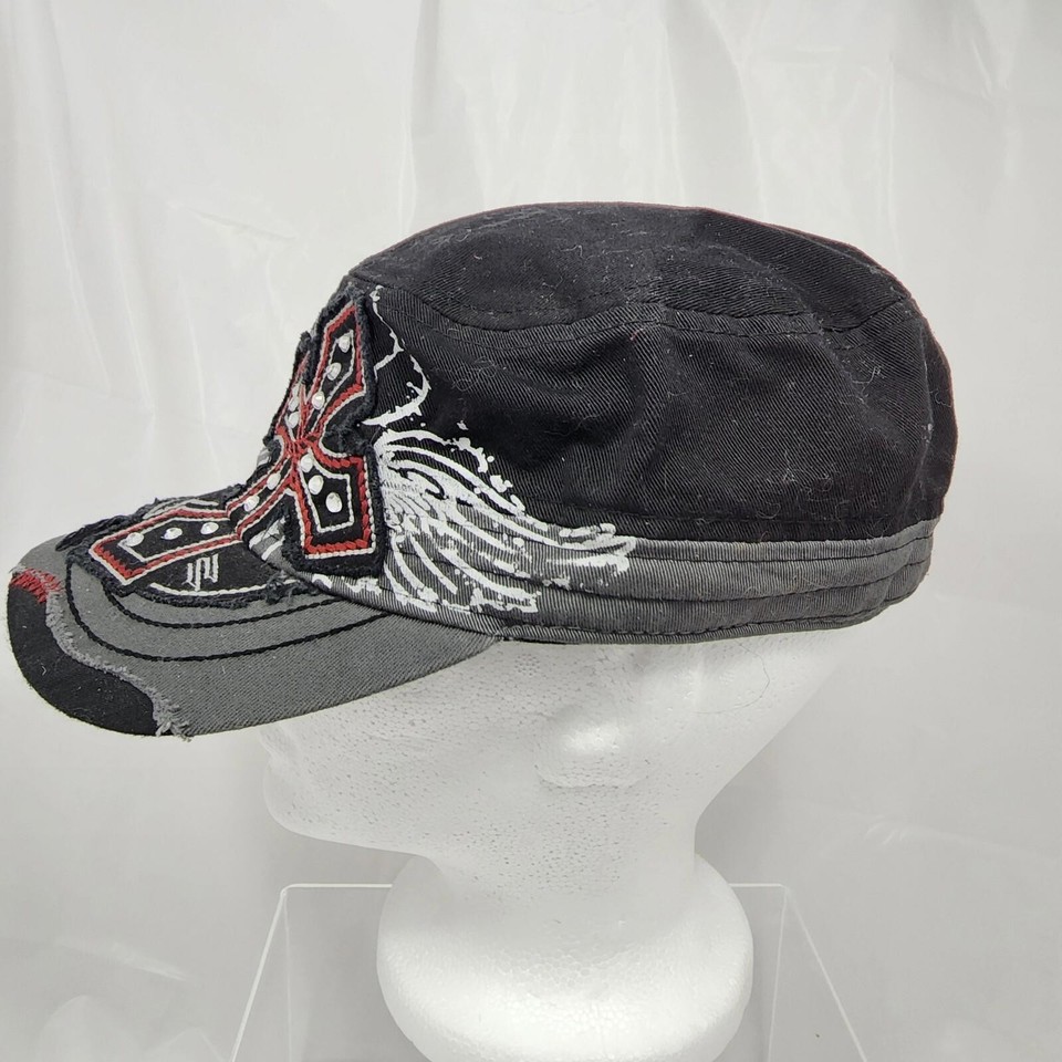 Distressed Baseball Hat Cap Black Red Cross Rhinestone Wings Leader ...