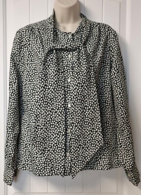 Vintage 70s LEE MAR of CALIFORNIA womens long sleeve white leaves black ...