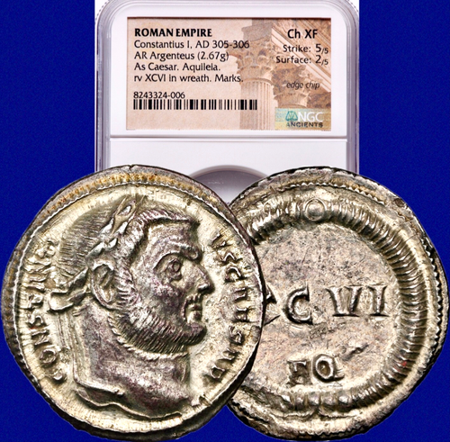 305-306 AD Silver Constantius I Ancient Roman Coin AR Argenteus NGC ...