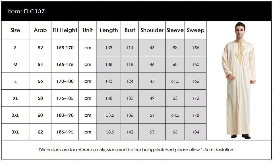 Mens Saudi Arab Muslim Robe Long Thobe Jubba Dishdasha Thawb Thoub ...