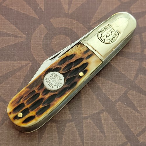 Vintage ROUGH RIDER BARLOW Knife Jigged BONE Handles 440 Razor Sharp ...