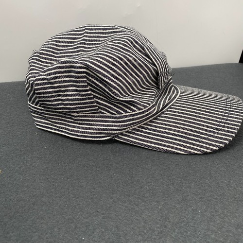 Train Conductor Hat Cap Engineer Railroad Blue White Striped 100% Straw ...