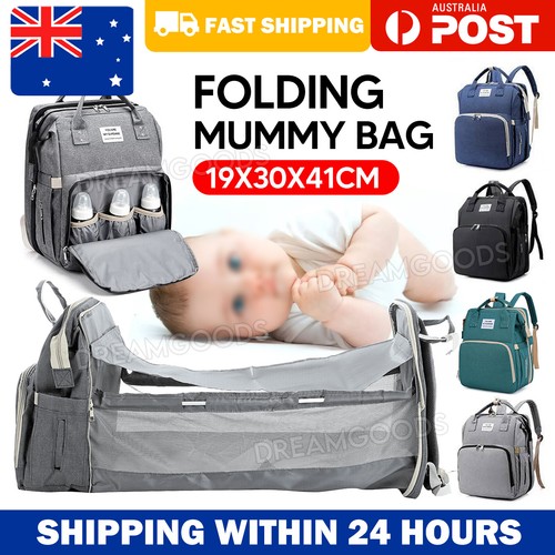 Large Mummy Bag Maternity Nappy Diaper Crib Backpack Folding Baby Bed ...