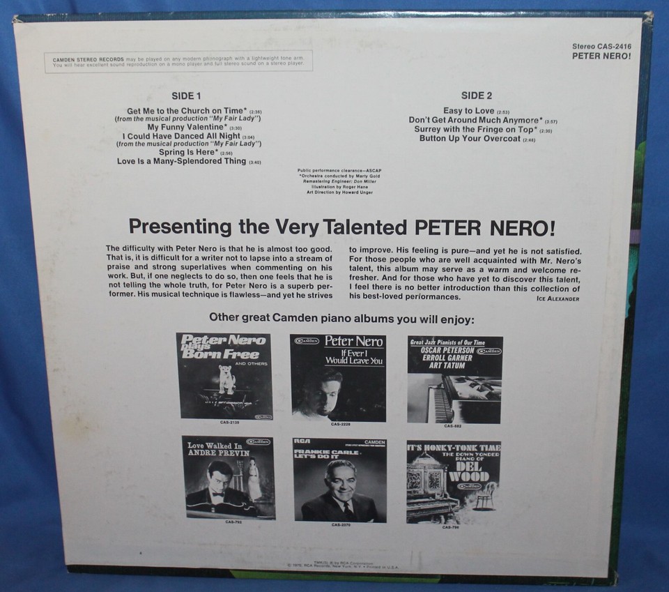 PETER NERO SELF TITLED ALBUM 12" LP RCA CAMDEN RECORDS 1970 CAS-2416 | eBay
