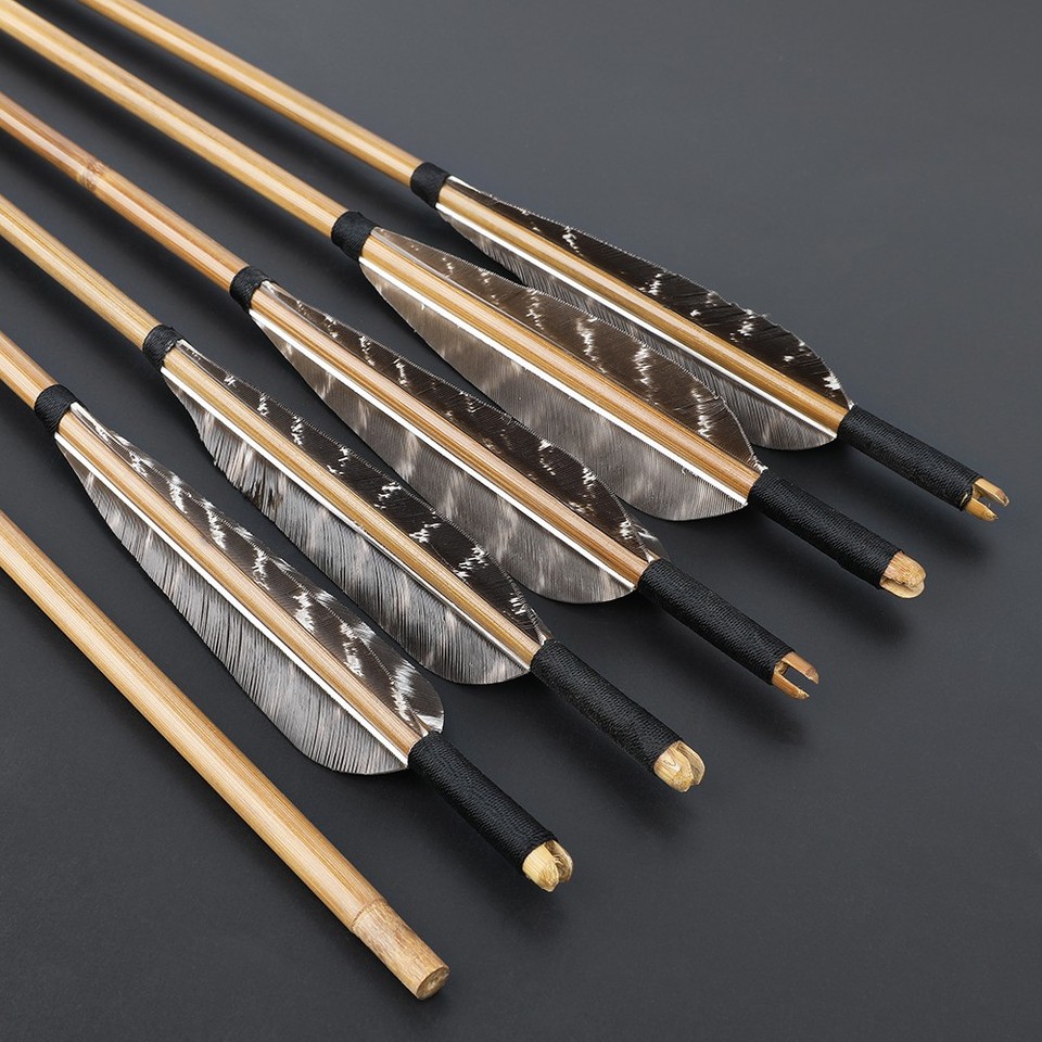 12X 33" Bamboo Arrows 5" Feather Handmade Archery Longbow Recurve Bow ...