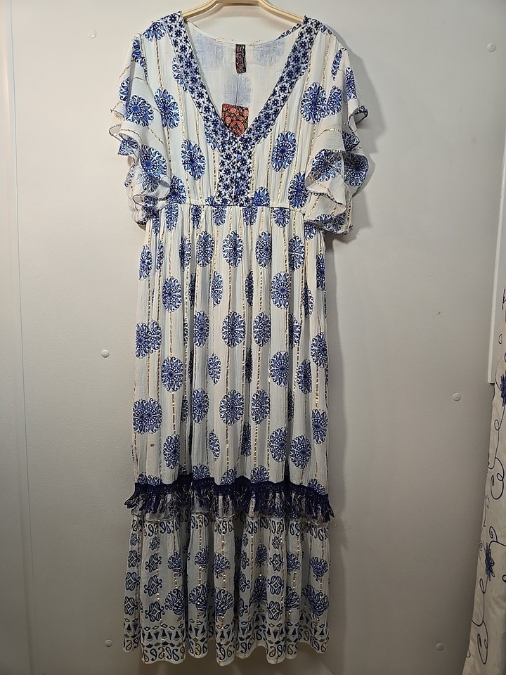 NWT Anthropologie Me 2 Magic Sz 3X Metallic Tiered Boho Maxi Dress ...
