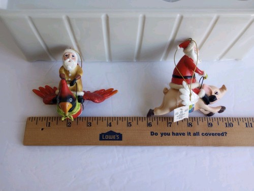 2 Vtg Dillard Trimming Christmas Ornaments Santa Riding Pig & Cardinal ...