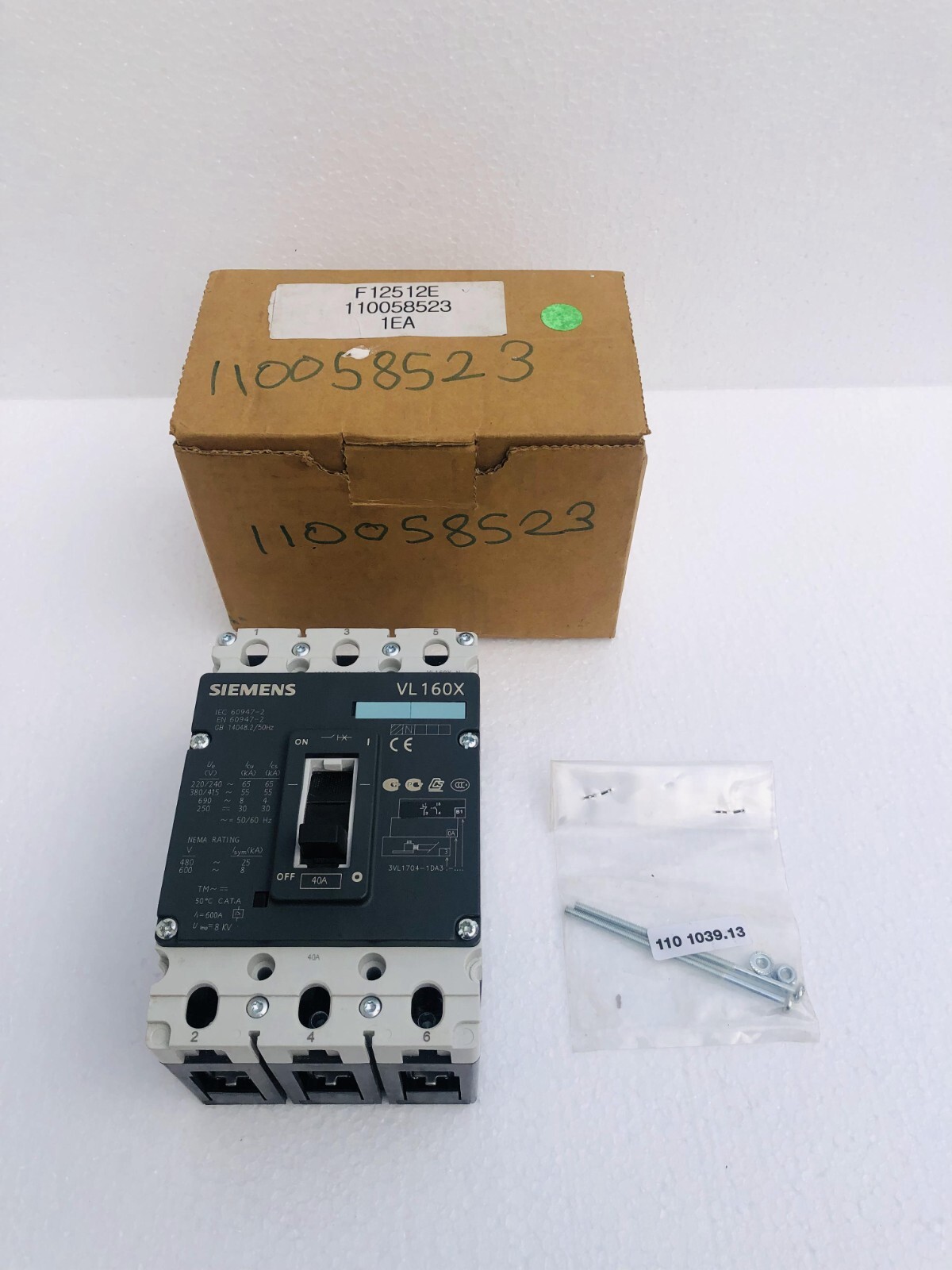 SIEMENS VL160X MCCB CIRCUIT BREAKER 40 AMPS 3VL1704-1DA33-0AA0-Z #NEW ...