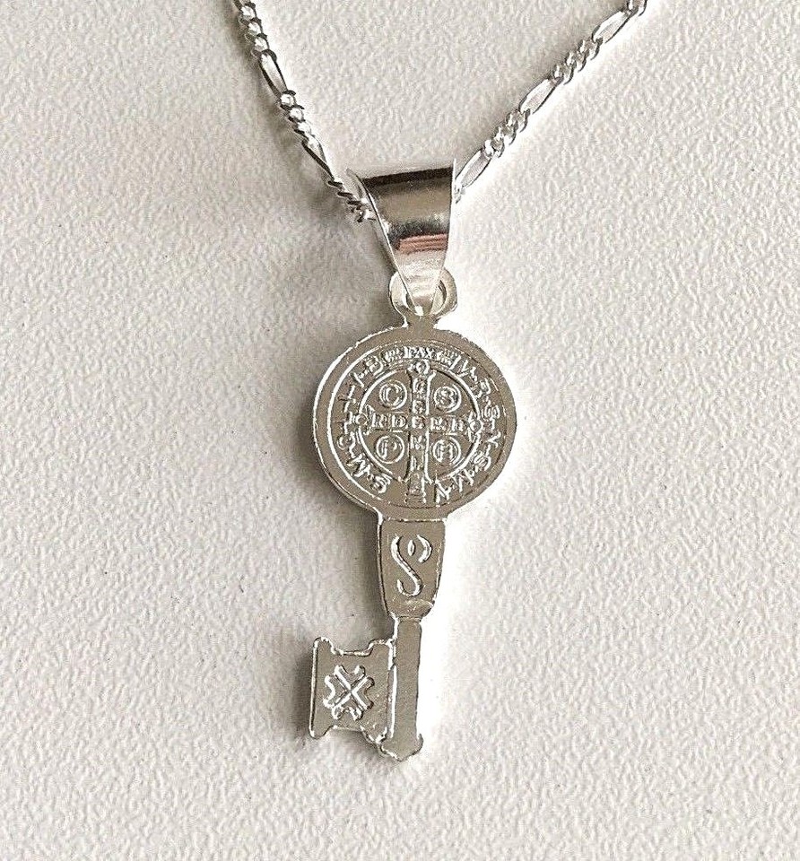 925 Sterling Silver Saint Benedict San Benito Key Pendant 18" Necklace ...
